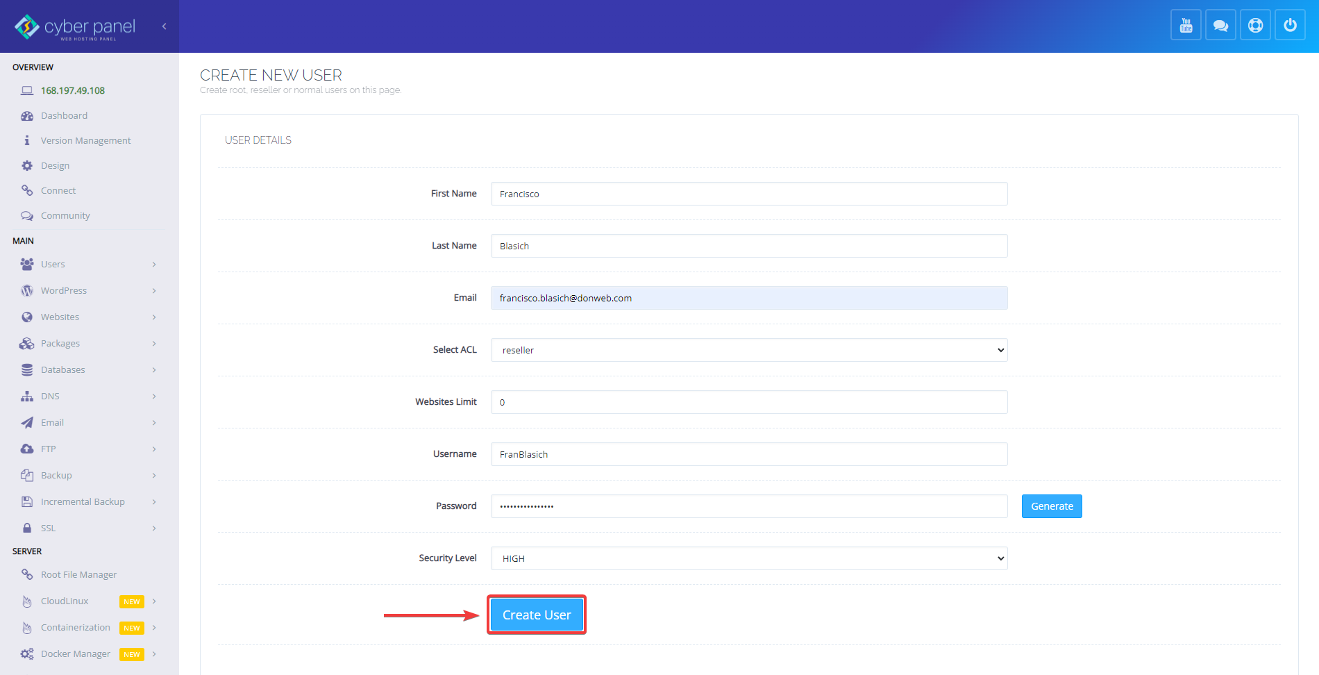 Crear usuarios en Cyberpanel – DonWeb