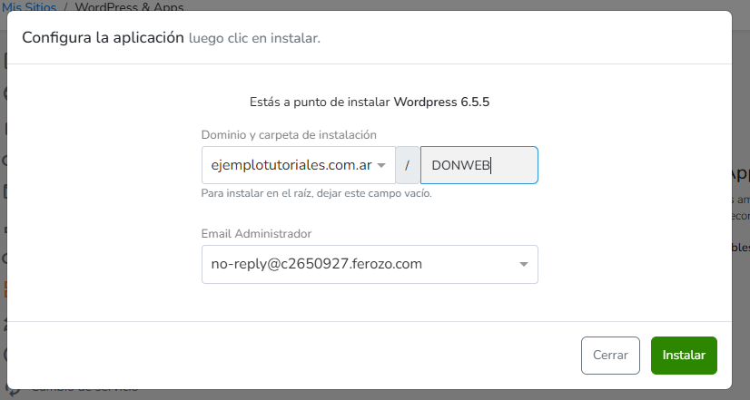 Instalar Wordpress en un subdominio – DonWeb